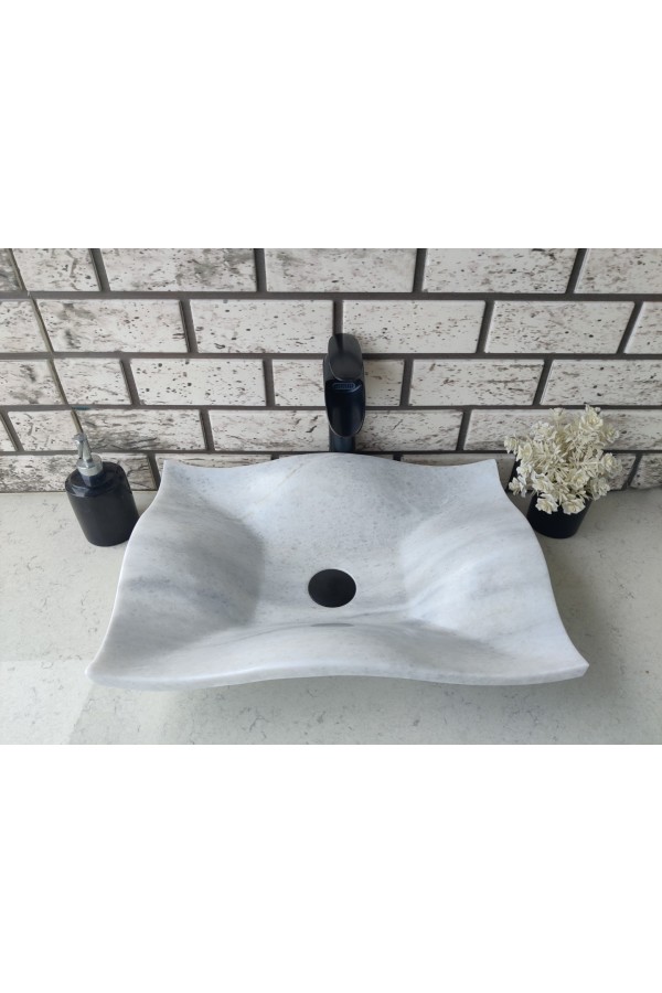 Beyaz Undate Mermer Lavabo