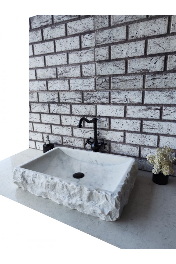 Beyaz Yay Patlatma Mermer Lavabo