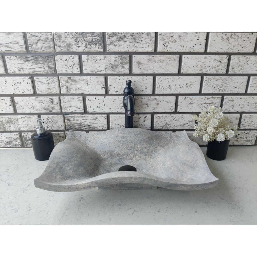 Silver Traverten Undate Mermer Lavabo
